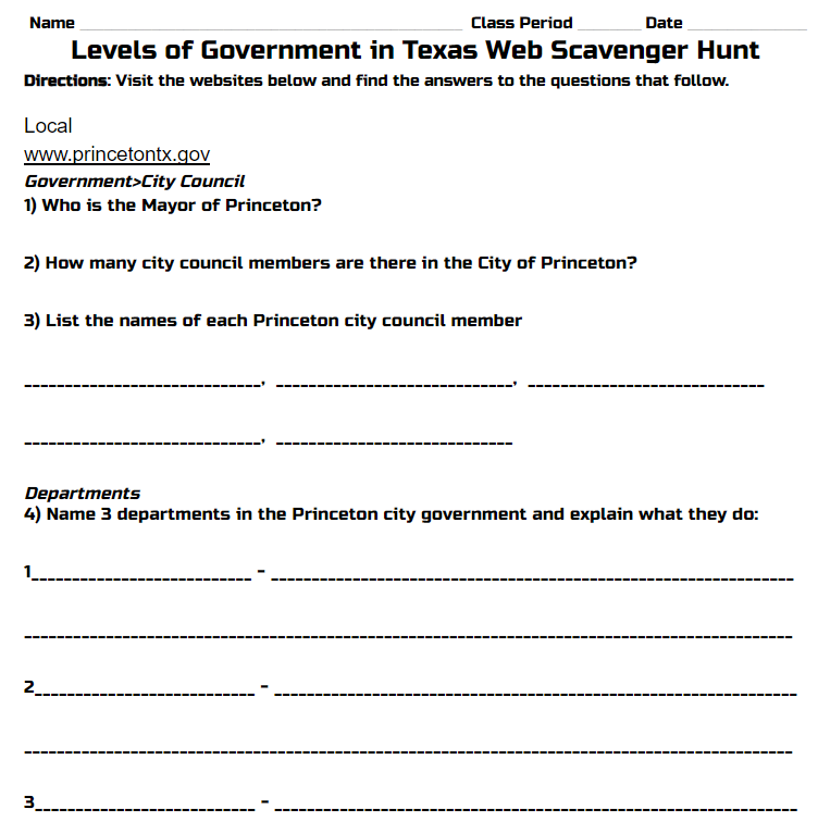 4th Grade Levels of Texas Government