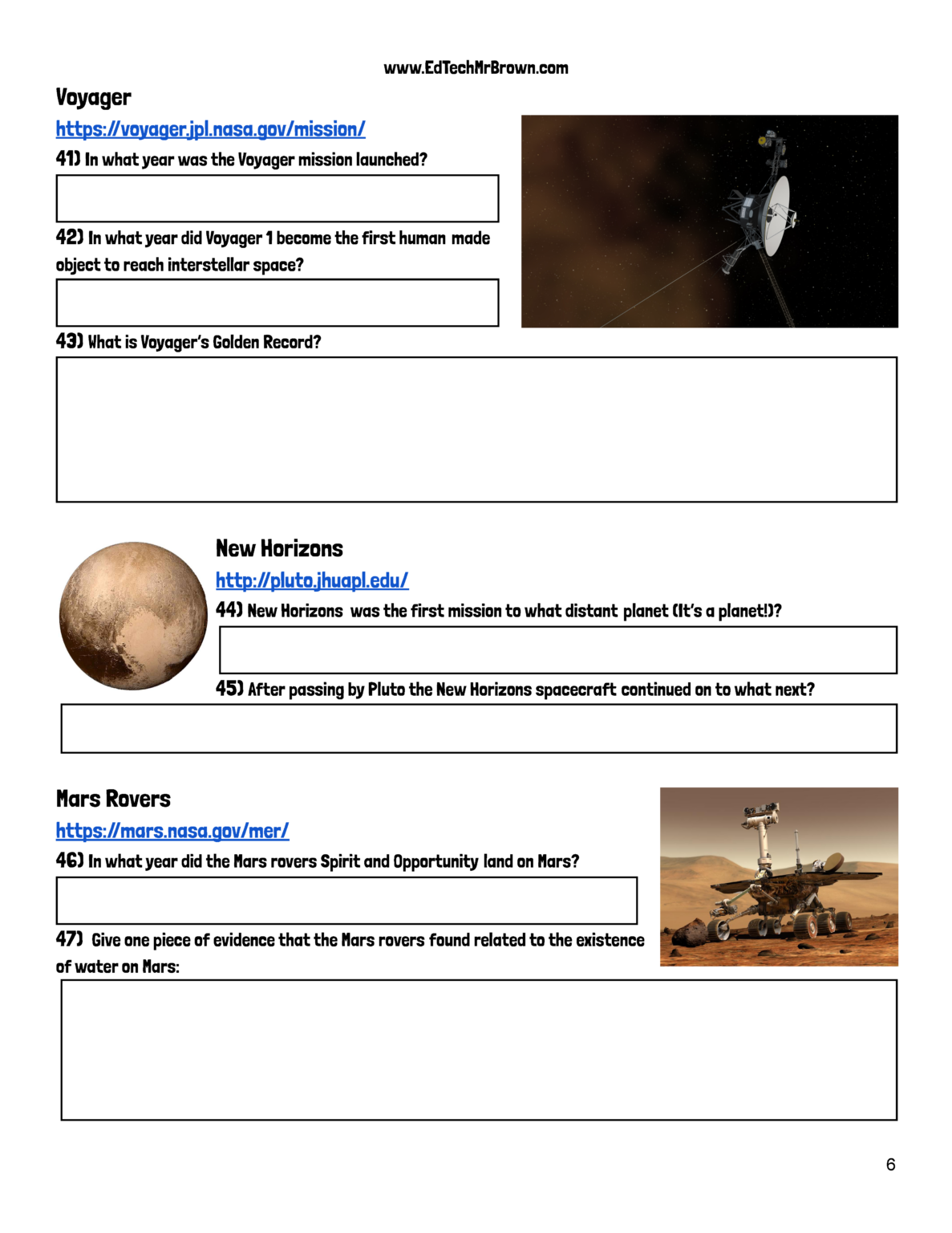 Astronomy: Space Exploration Web Scavenger Hunt