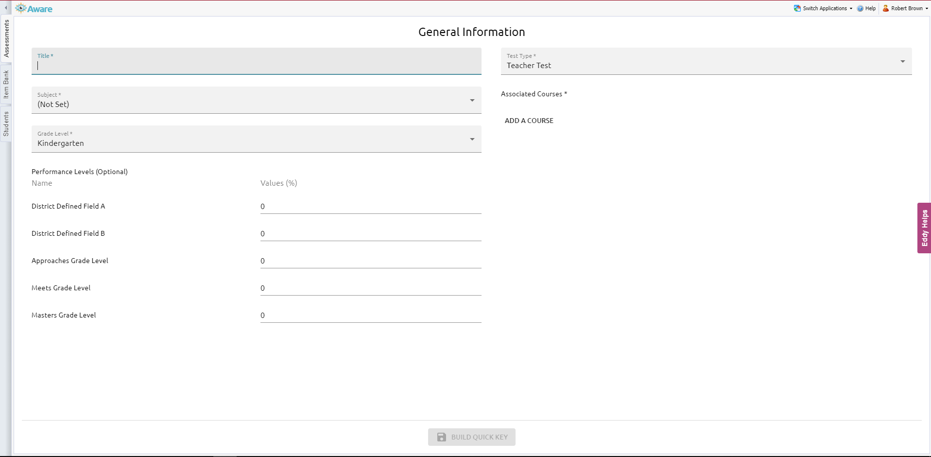 Eduphoria How to Make a Test Key in Aware